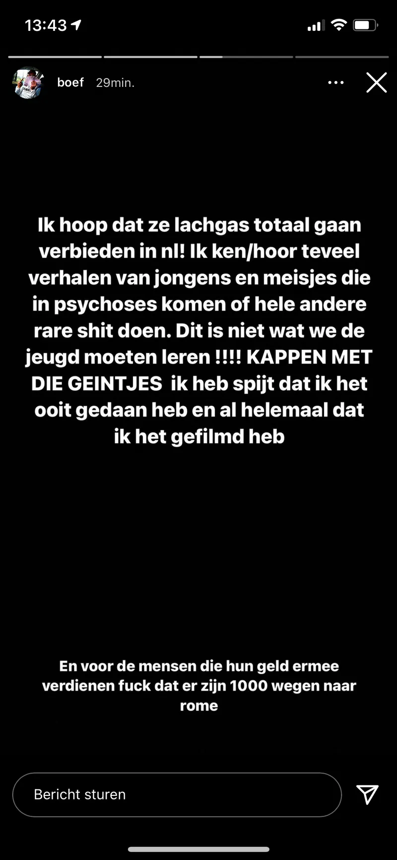 Boef heeft een boodschap voor mensen die geld verdienen aan lachgas