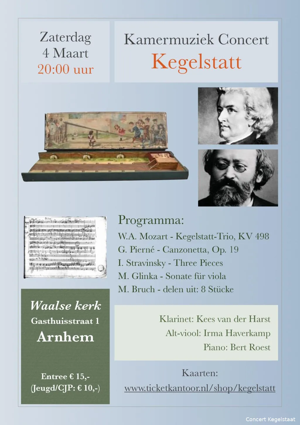 ‘Kegelstatt’ met kamermuziek in de Waalse Kerk op 4 maart