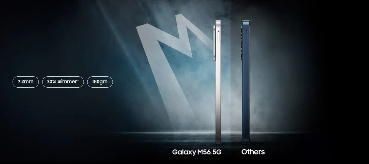 Galaxy M56: 30% thinner, same 5,000mAh battery and 45W charge