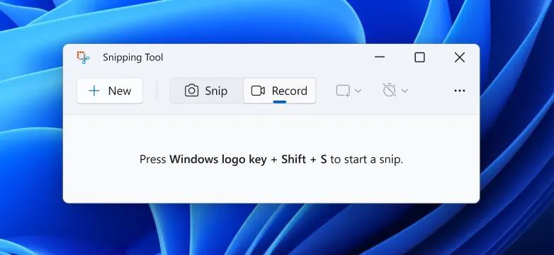 Windows 11 Snipping Tool starts the video recording function