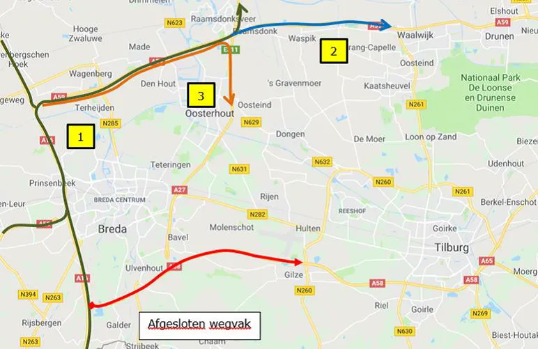 Wegafsluiting A58 vanwege werkzaamheden