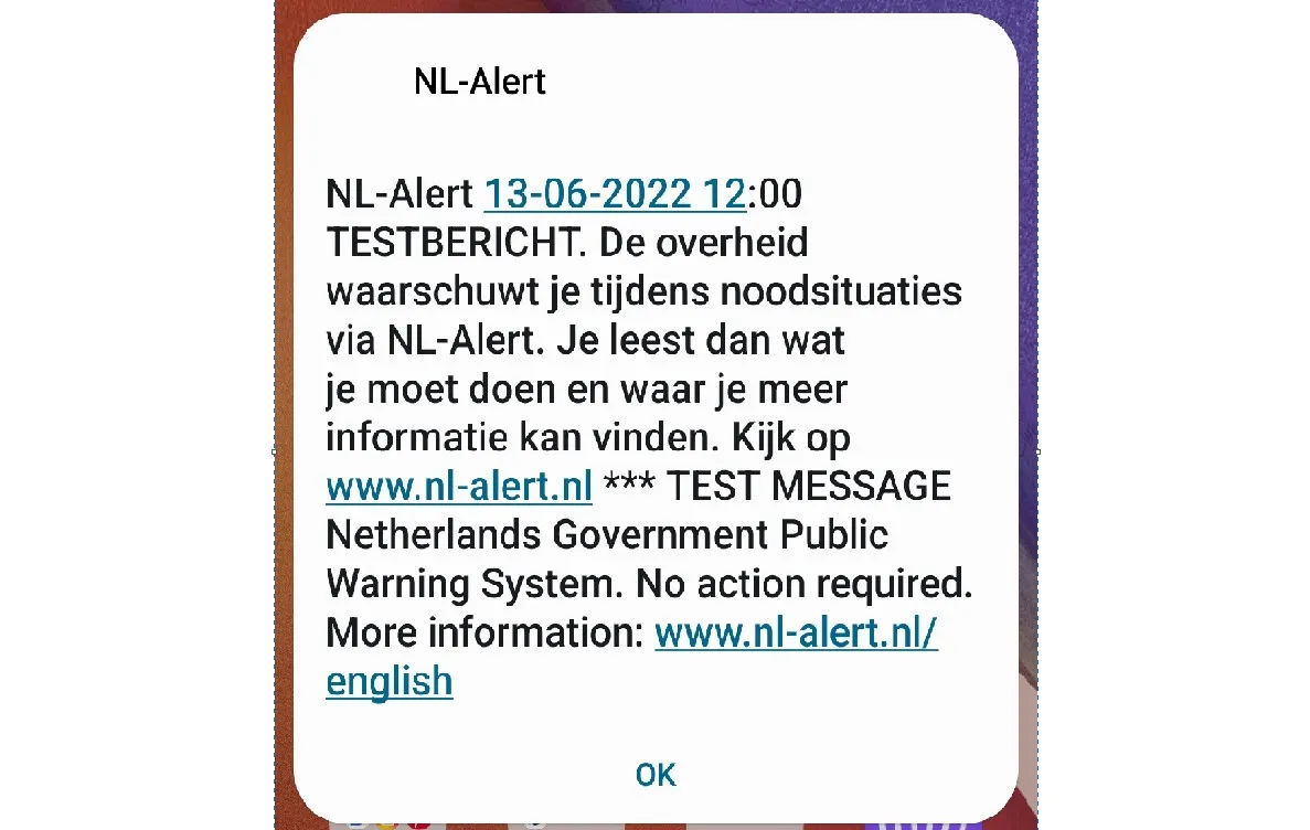 NL-Alert controlebericht deze maandag