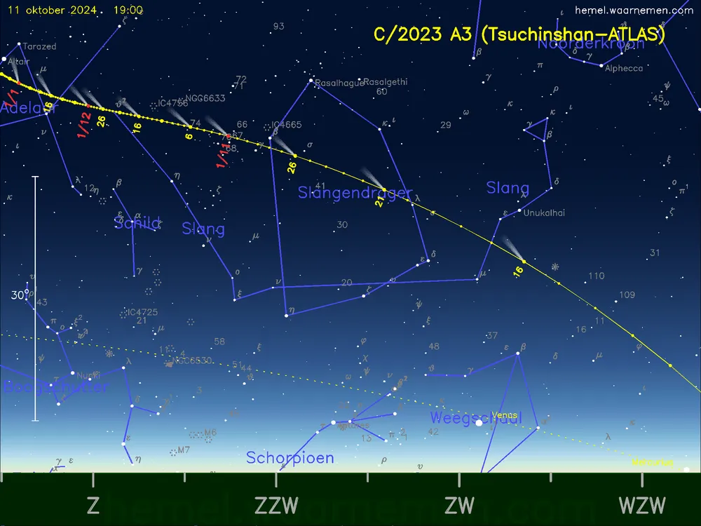 Komeet C/2023 A3 (Tsuchinshan-ATLAS) mogelijk zichtbaar met het blote oog