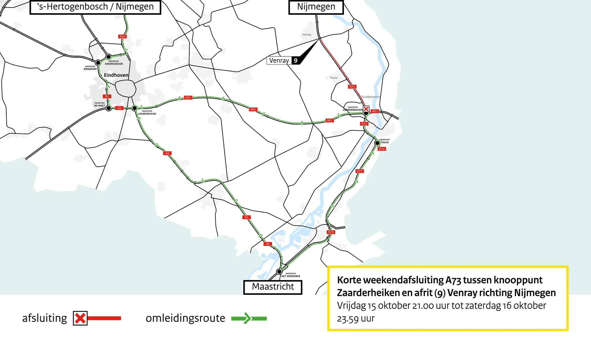 15 en 16 oktober werkzaamheden aan A73