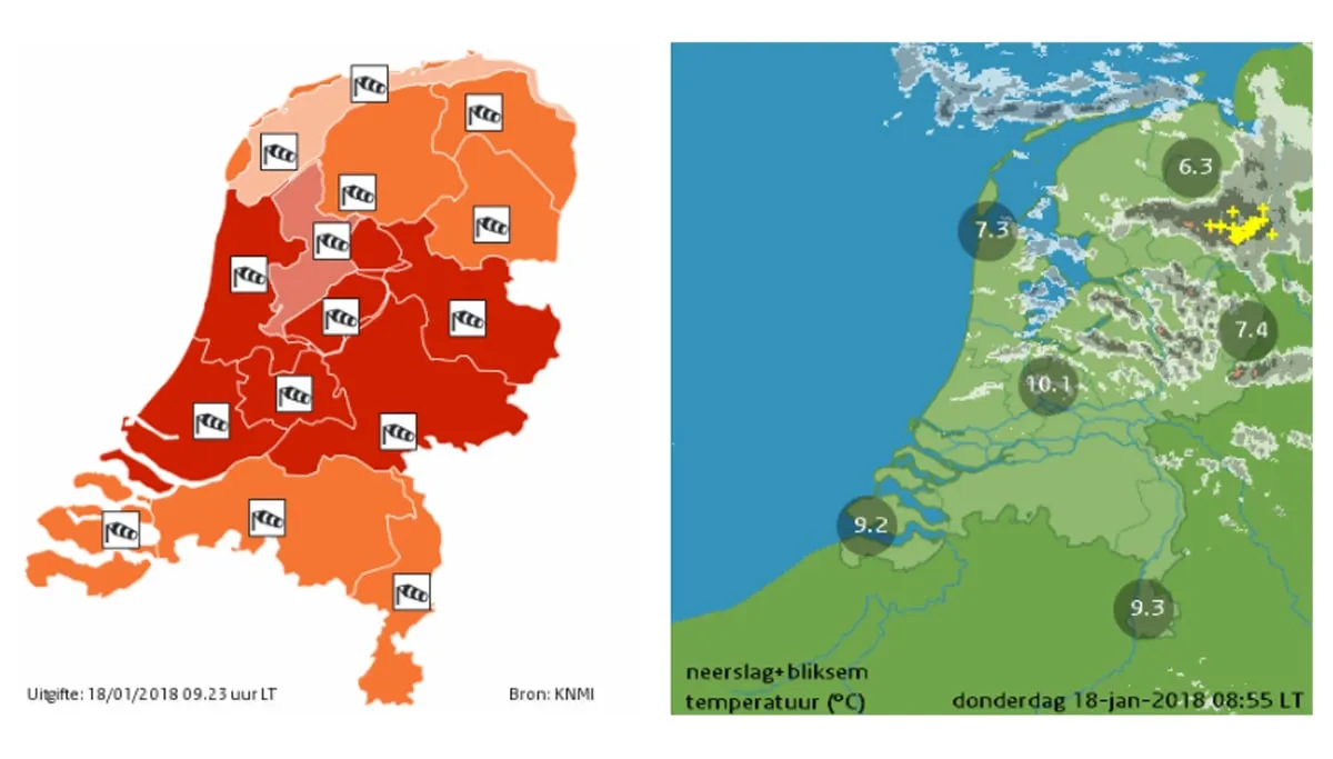 KNMI: code rood voor half Nederland