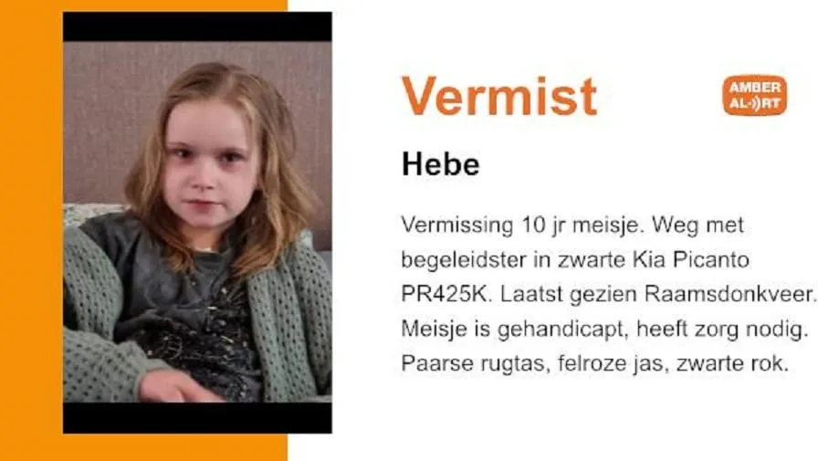 Amber alert vermist meisje, laatst gezien omgeving Raamsdonksveer