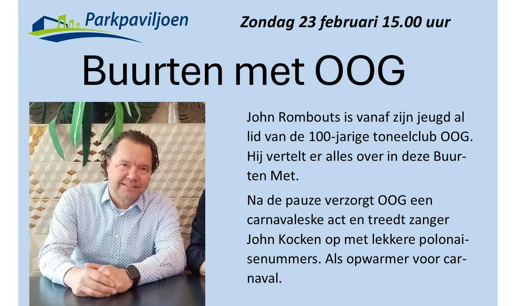 John Rombouts vertelt over OOG tijdens Buurten Met in het Parkpaviljoen