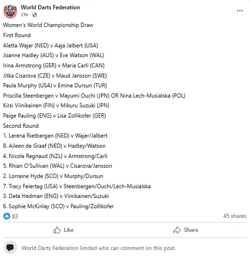 WDF censors darts fans after World Championship Lakeside draw blunder